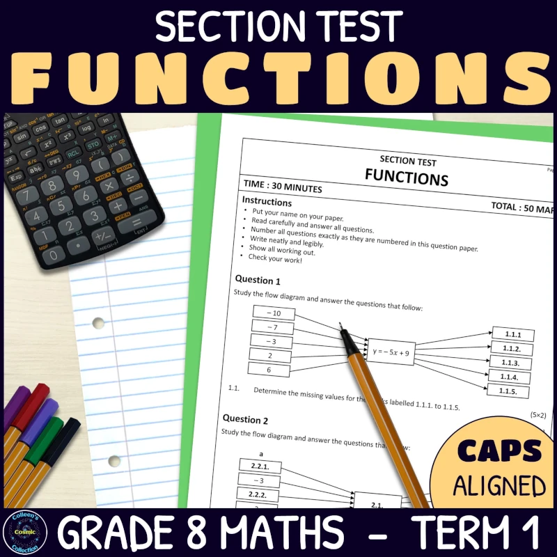 Functions Test - Grade 8 Maths Term 1 Section Test 5 CAPS - Colleen's ...