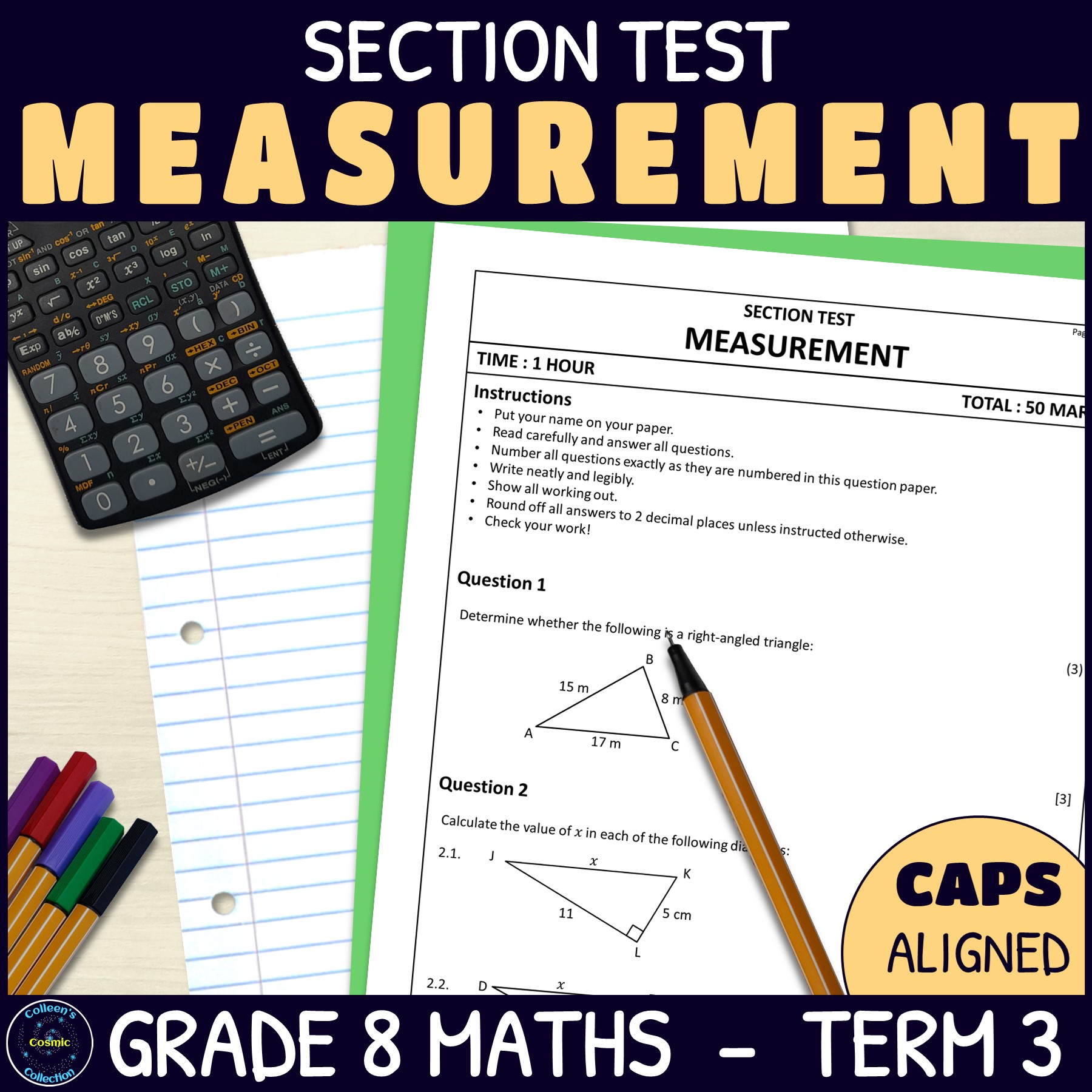Measurement Test - Grade 8 Maths Term 3 Section Test 3 CAPS - Colleen's ...