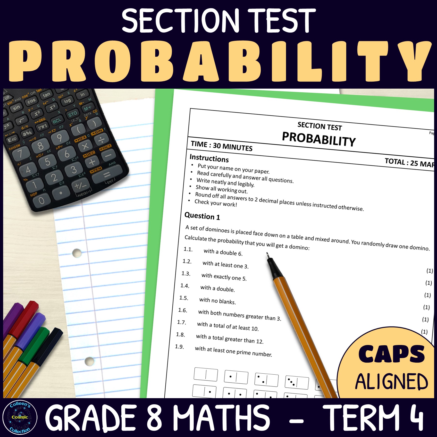 Probability Test - Grade 8 Maths Term 4 Section Test 3 CAPS - Colleen's ...
