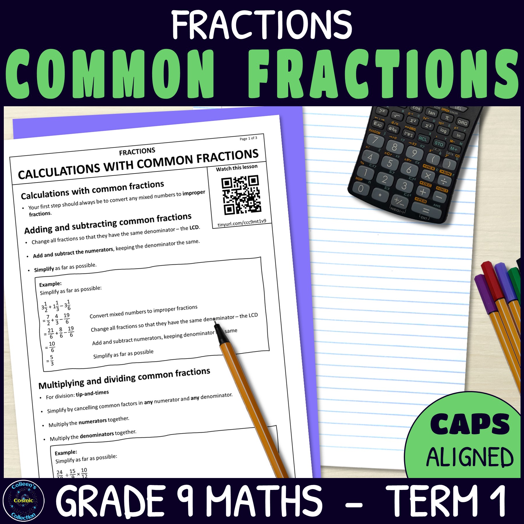 Calculations with Common Fractions - Grade 9 Maths Term 1 Lesson 9 CAPS ...