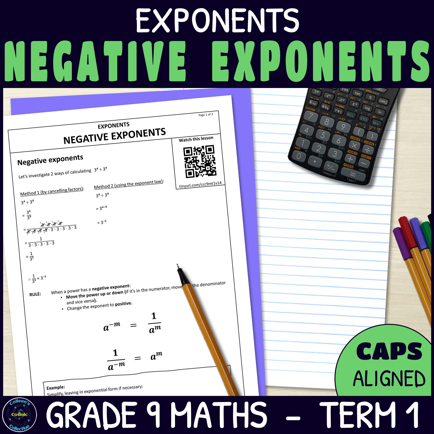 Negative Exponents - Grade 9 Maths Term 1 Lesson 14 CAPS - Colleen's ...