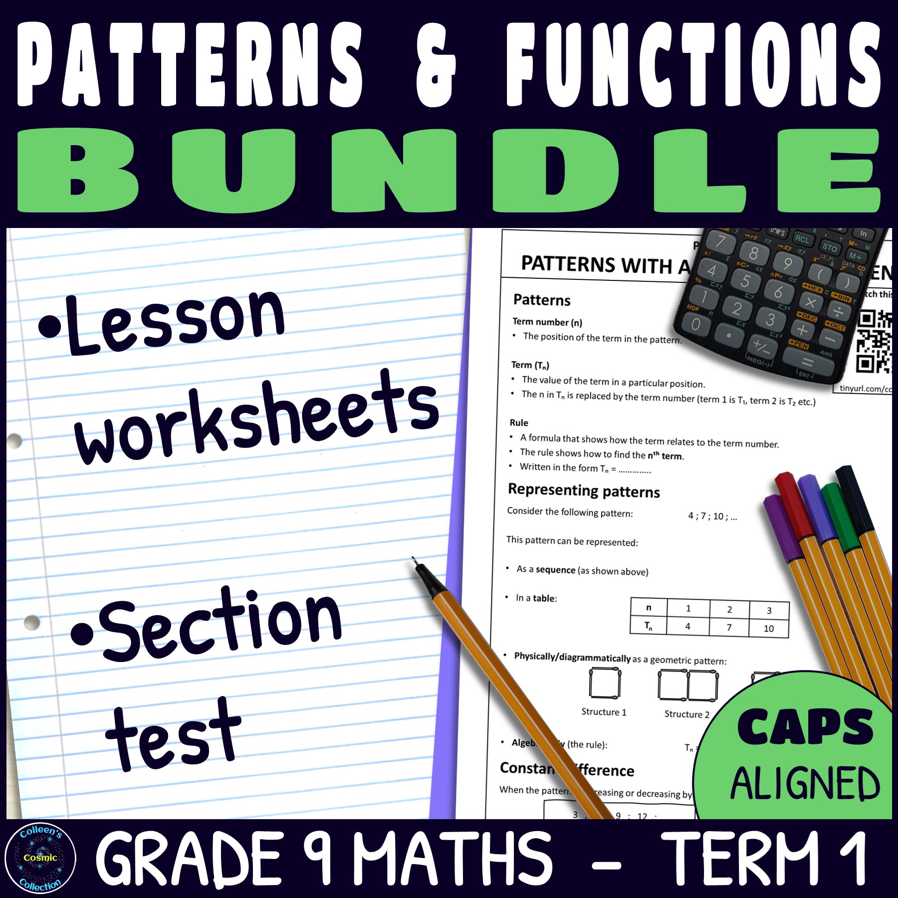 Grade 9 Maths Term 1 Patterns and Functions Section BUNDLE - CAPS ...