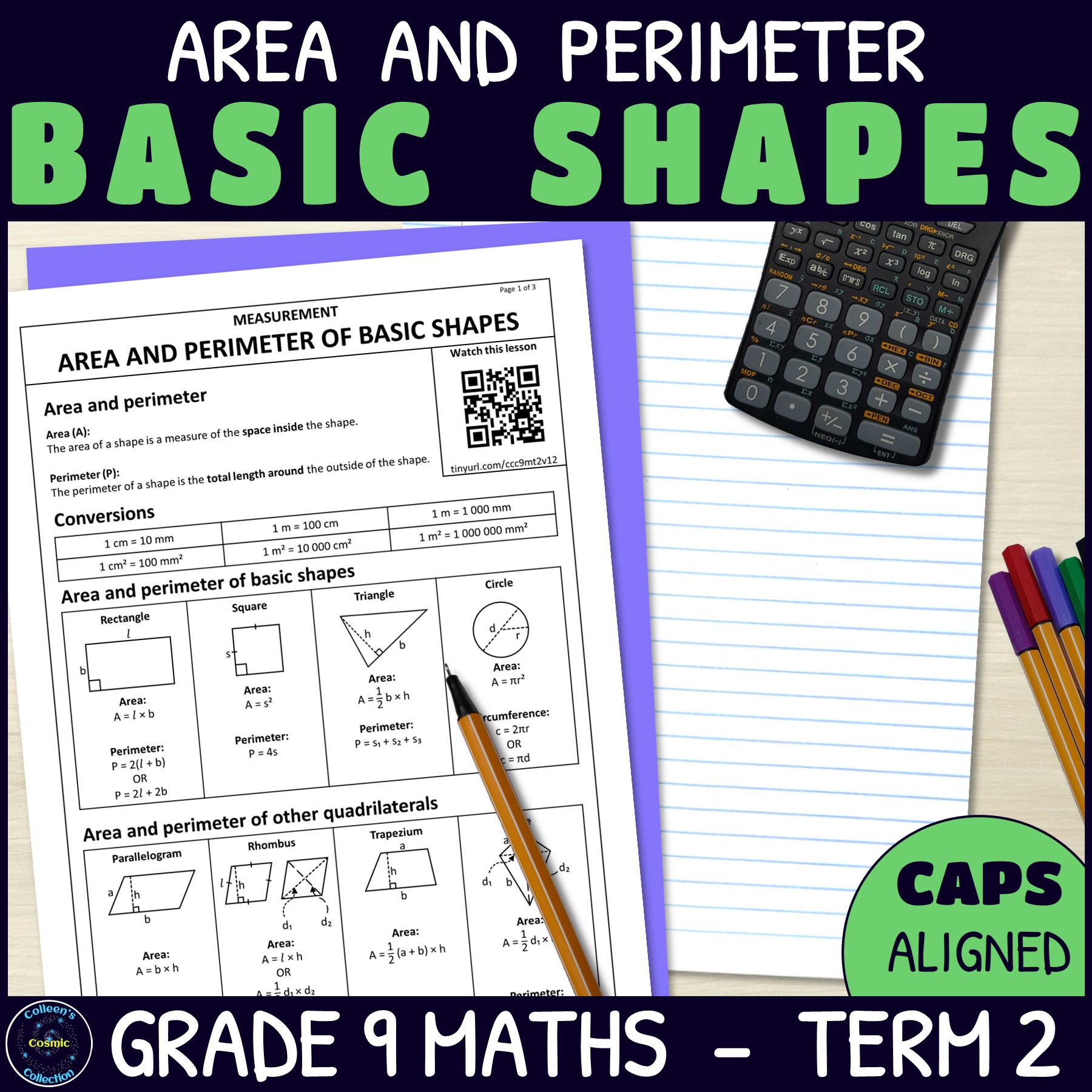 Area and Perimeter of Basic Shapes - Grade 9 Maths Term 2 Lesson 12 ...