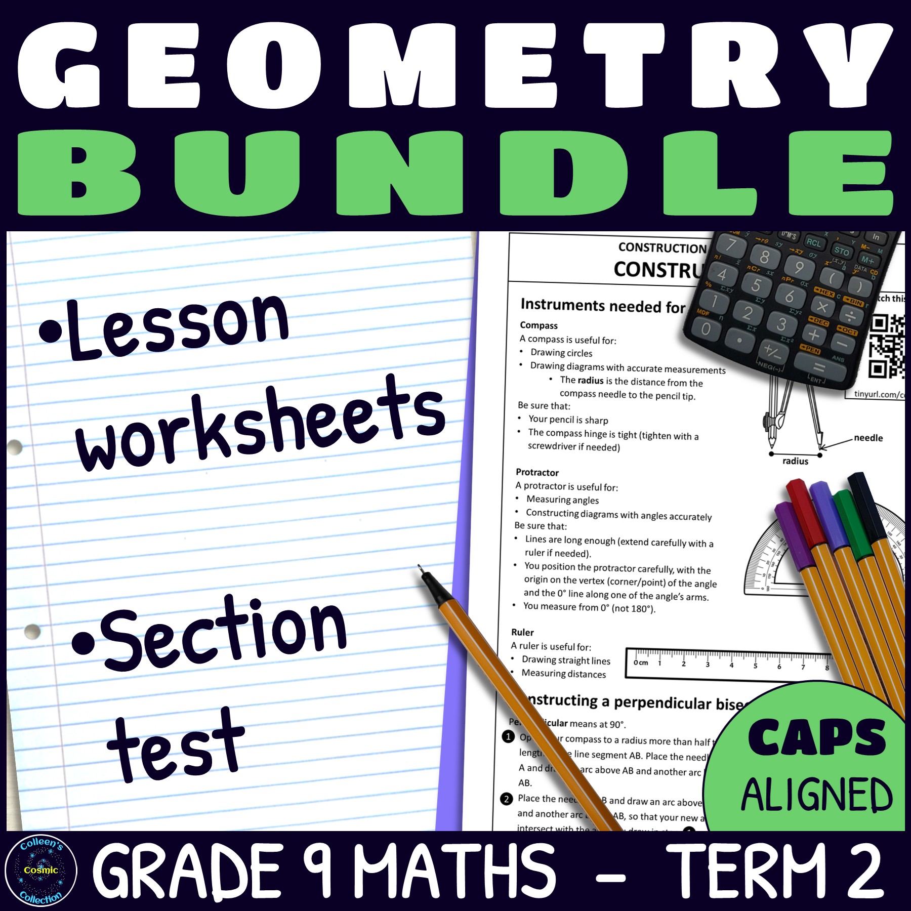Grade 9 Maths Term 2 Geometry Section BUNDLE - CAPS - Colleen's Cosmic ...