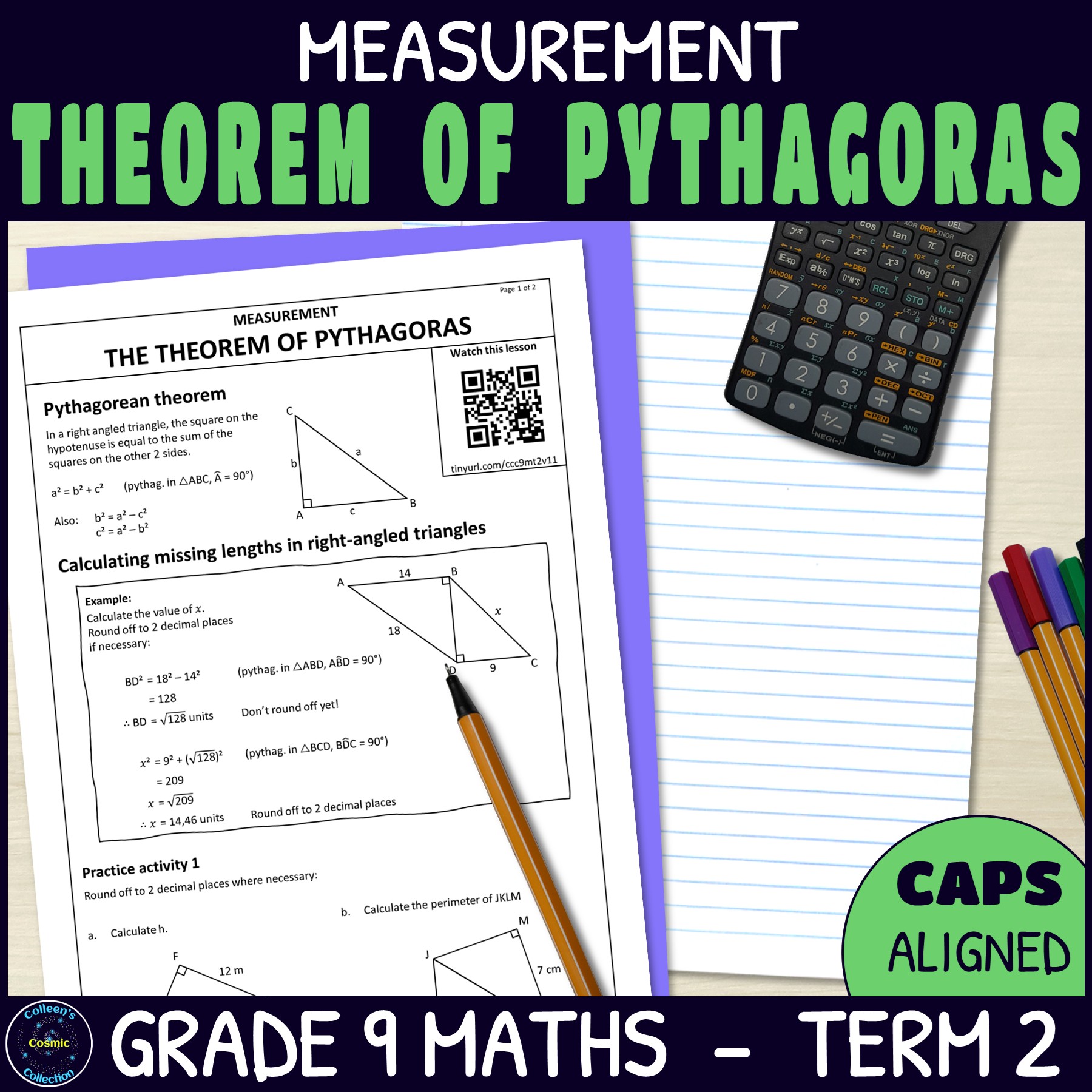 Theorem of Pythagoras - Grade 9 Maths Term 2 Lesson 11 CAPS - Colleen's ...