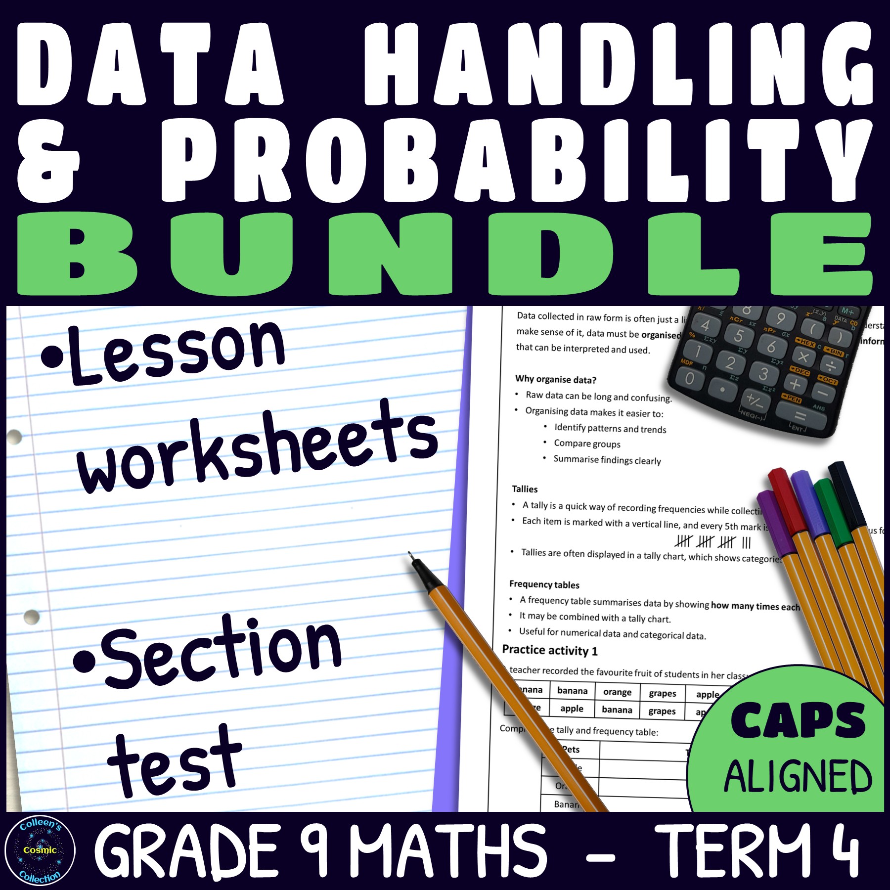 Data Handling & Probability Worksheets & Test BUNDLE | Grade 9 Maths ...